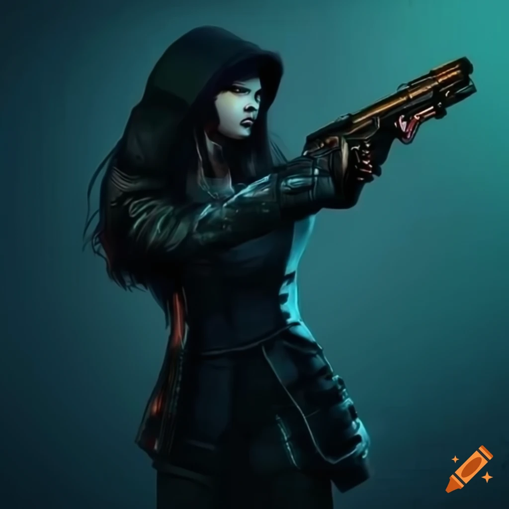 Young female synthetic cyberpunk as a heavy-handed enforcer on Craiyon