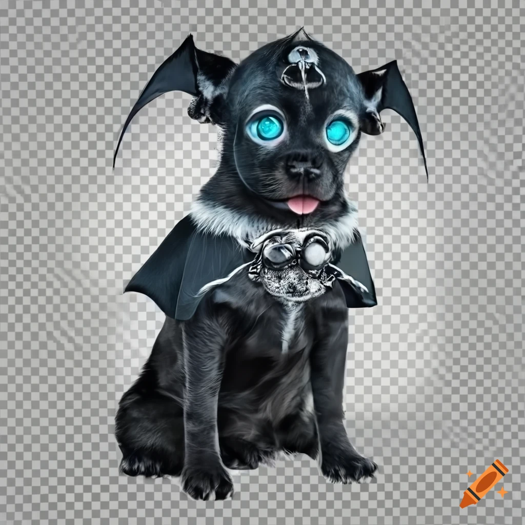 Transparent image of a gothic black puppy with bat wings on Craiyon