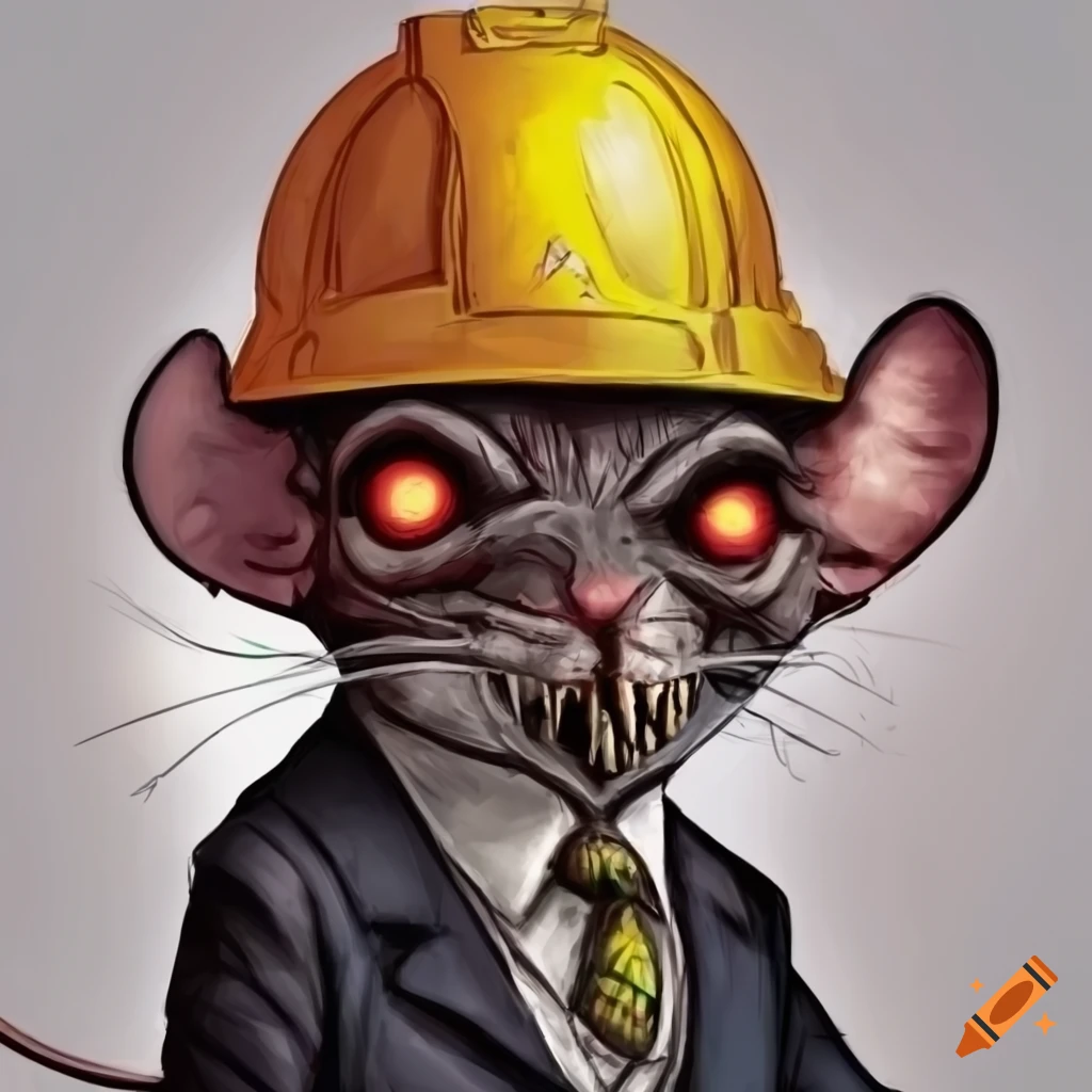 Illustration of an undead rat with hard hat and tie on Craiyon