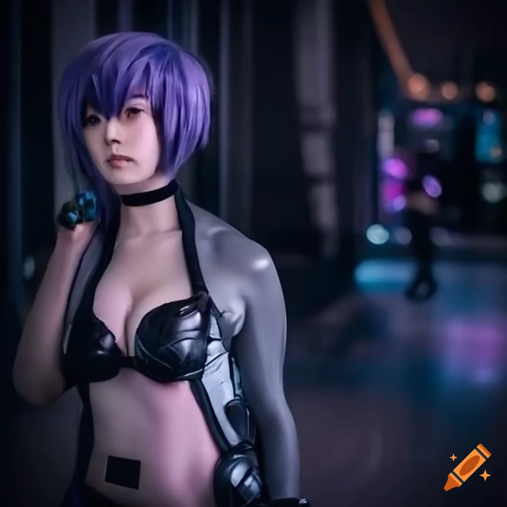 Cosplayer Dressed As Motoko Kusanagi With Cybernetic Enhancements On