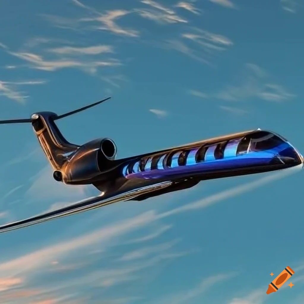 Black gulfstream jet with electric blue accents on Craiyon