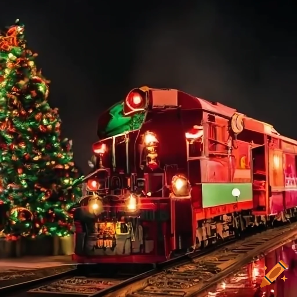 Train decorated in the colors of mexican flag for christmas on Craiyon