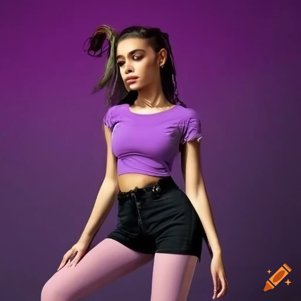 Black And Purple Skinny Jeans With Green And Purple Crop Top On Craiyon