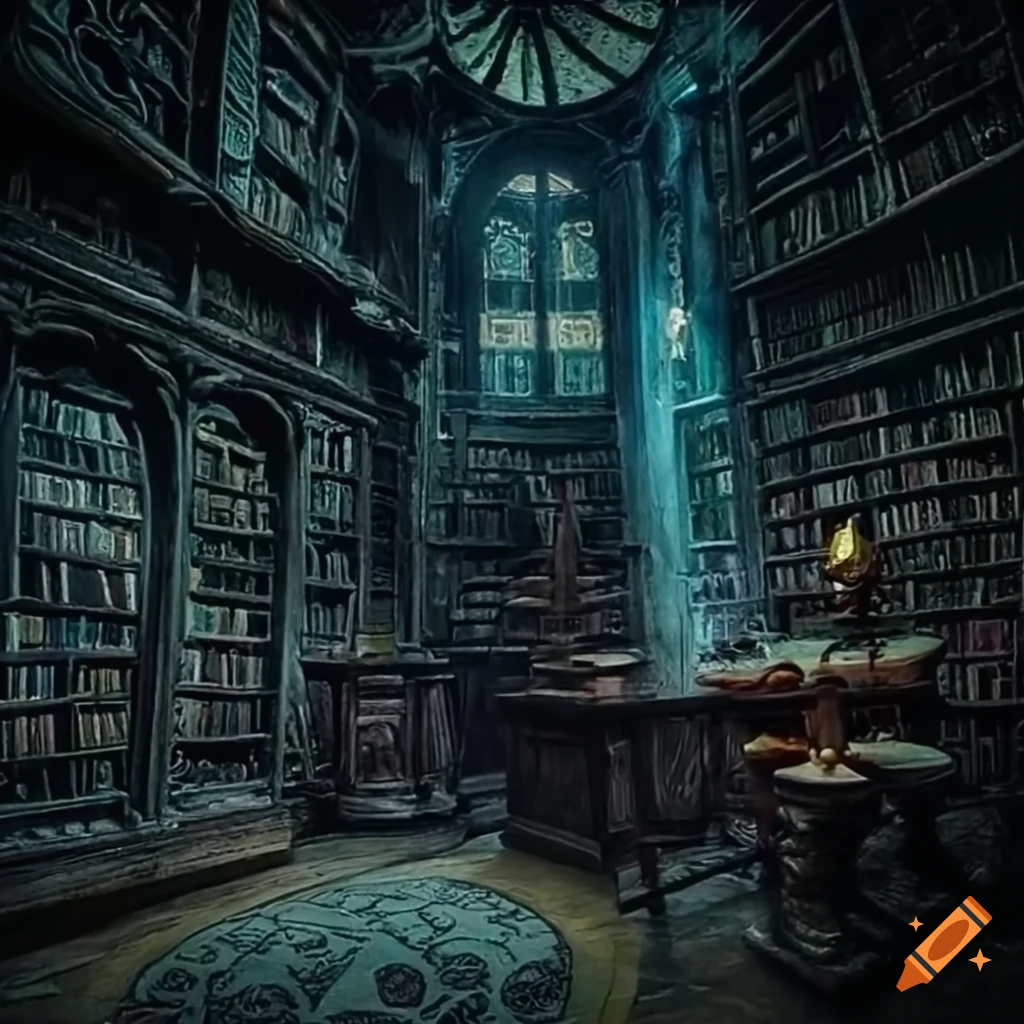 Image of a mystical library with a wise dragon on Craiyon