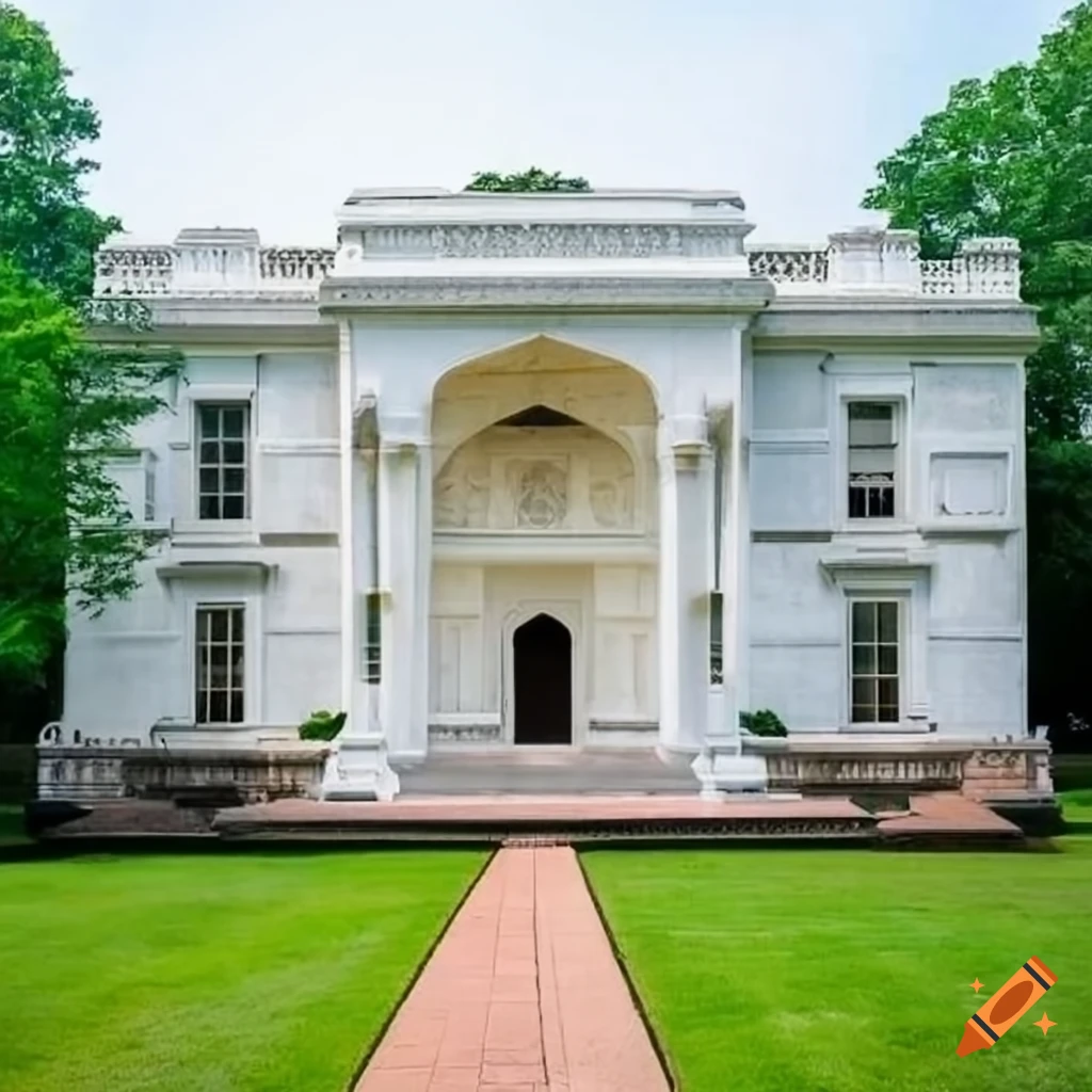 Full frontal elevation of a mughal-style architectural building