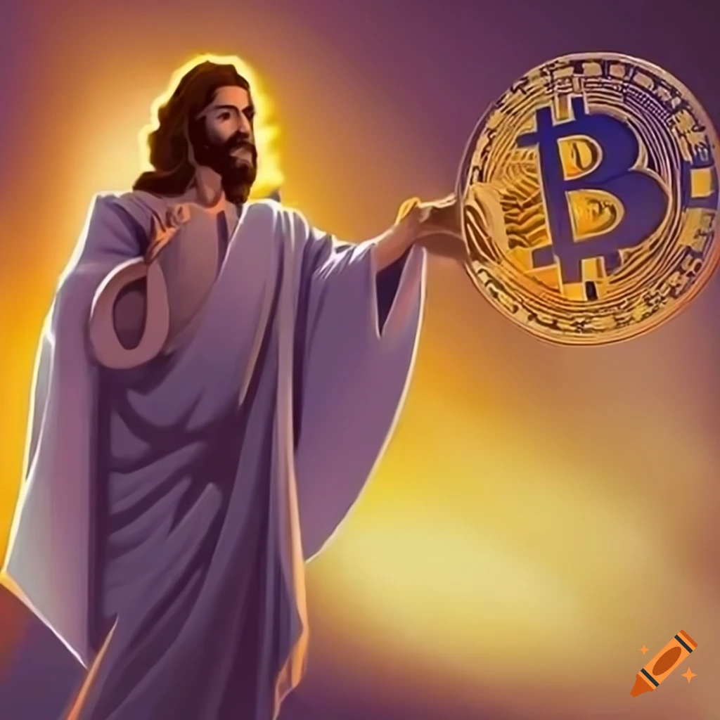 Religious artwork depicting jesus with bitcoin and a joint on Craiyon