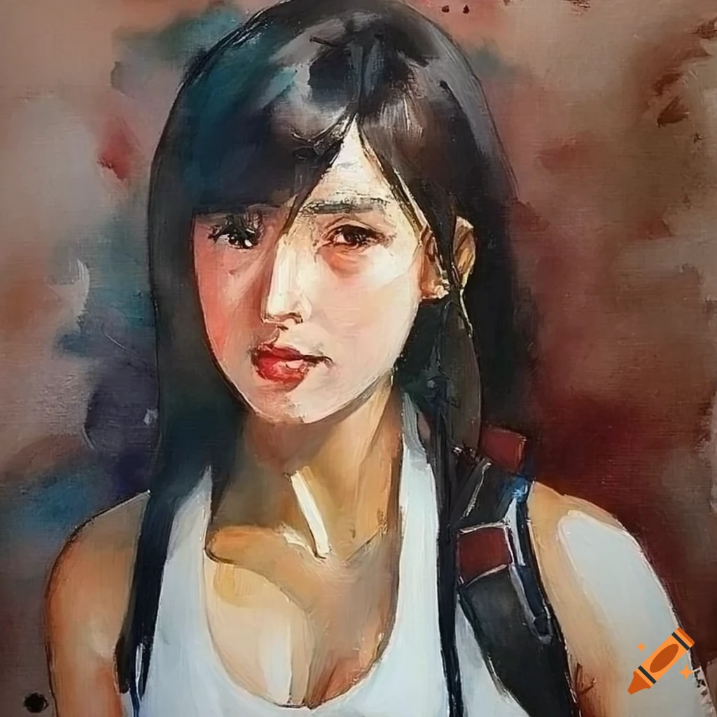 Oil painting of tifa lockhart on Craiyon