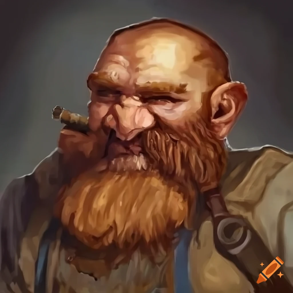 Illustration of a blacksmith dwarf with a unique appearance on Craiyon