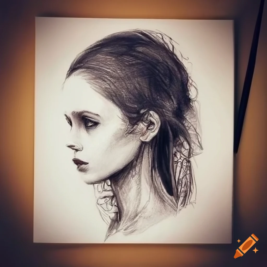 Detailed pencil sketch of a person on canvas