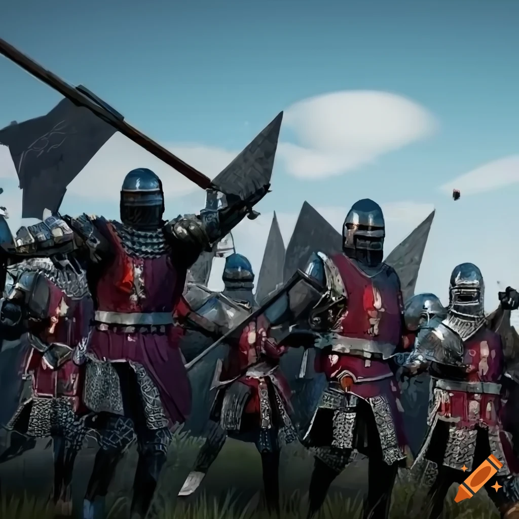 Illustration of red knights entering a rural town