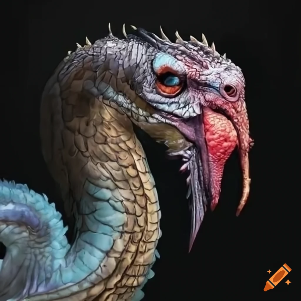 Illustration of a turkey-dragon hybrid on Craiyon