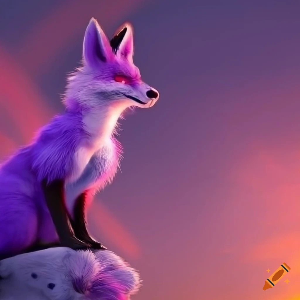 Artwork of a non-binary purple fox fursona with angel wings on Craiyon