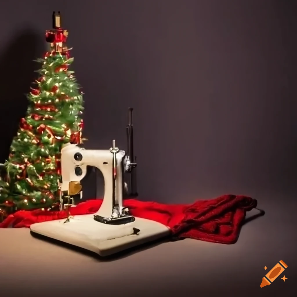 Christmas background with a sewing machine