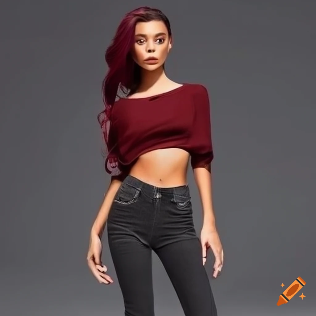 Outfit With Black Skinny Jeans And Wine Red Crop Top