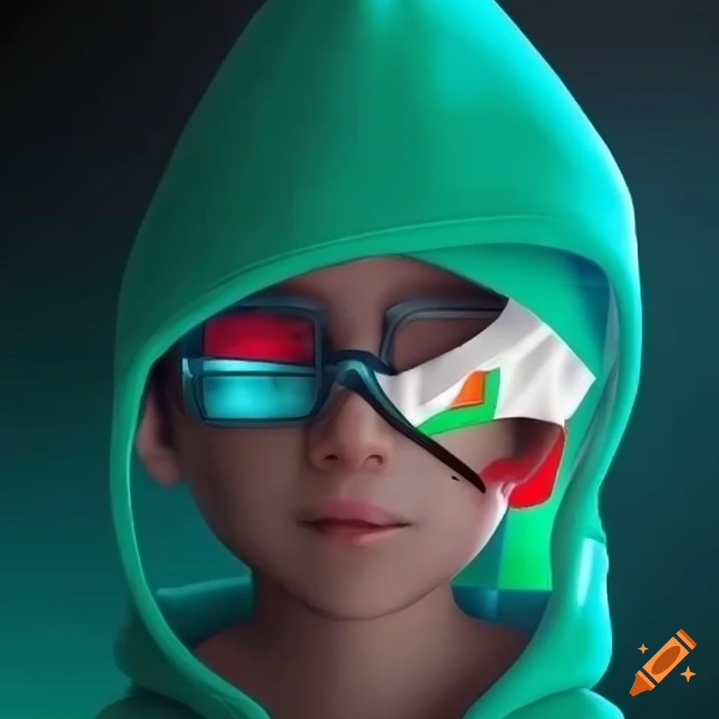 3D boy wearing a hoodie with the name "azri" and glasses, holding a ...