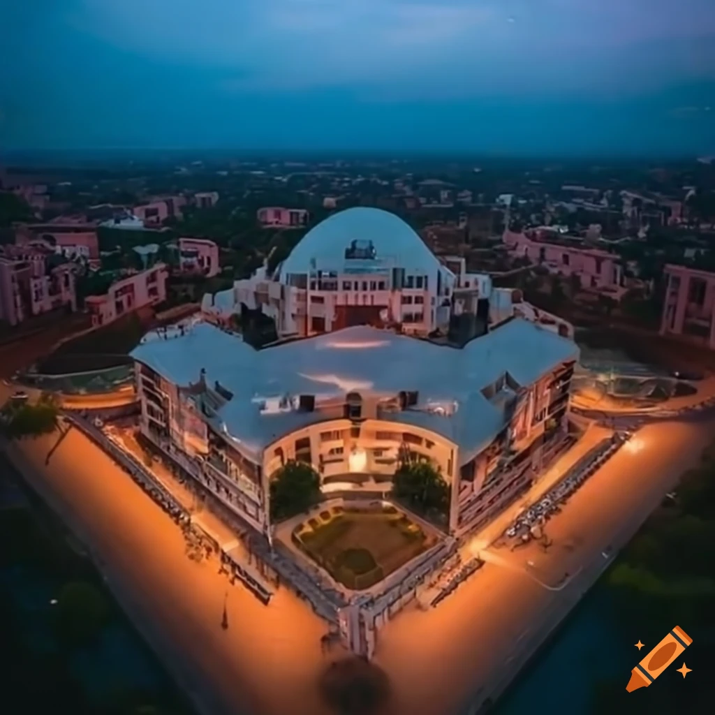 Bird's eye view of a modern university campus in bhopal on Craiyon