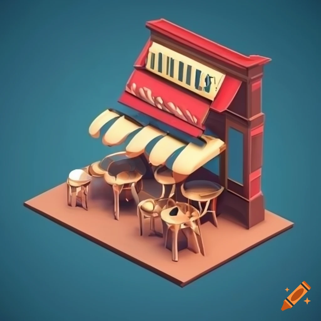 Stylized 3d isometric french cafe on Craiyon