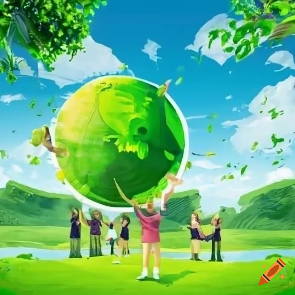 Happy people in a green future school on Craiyon