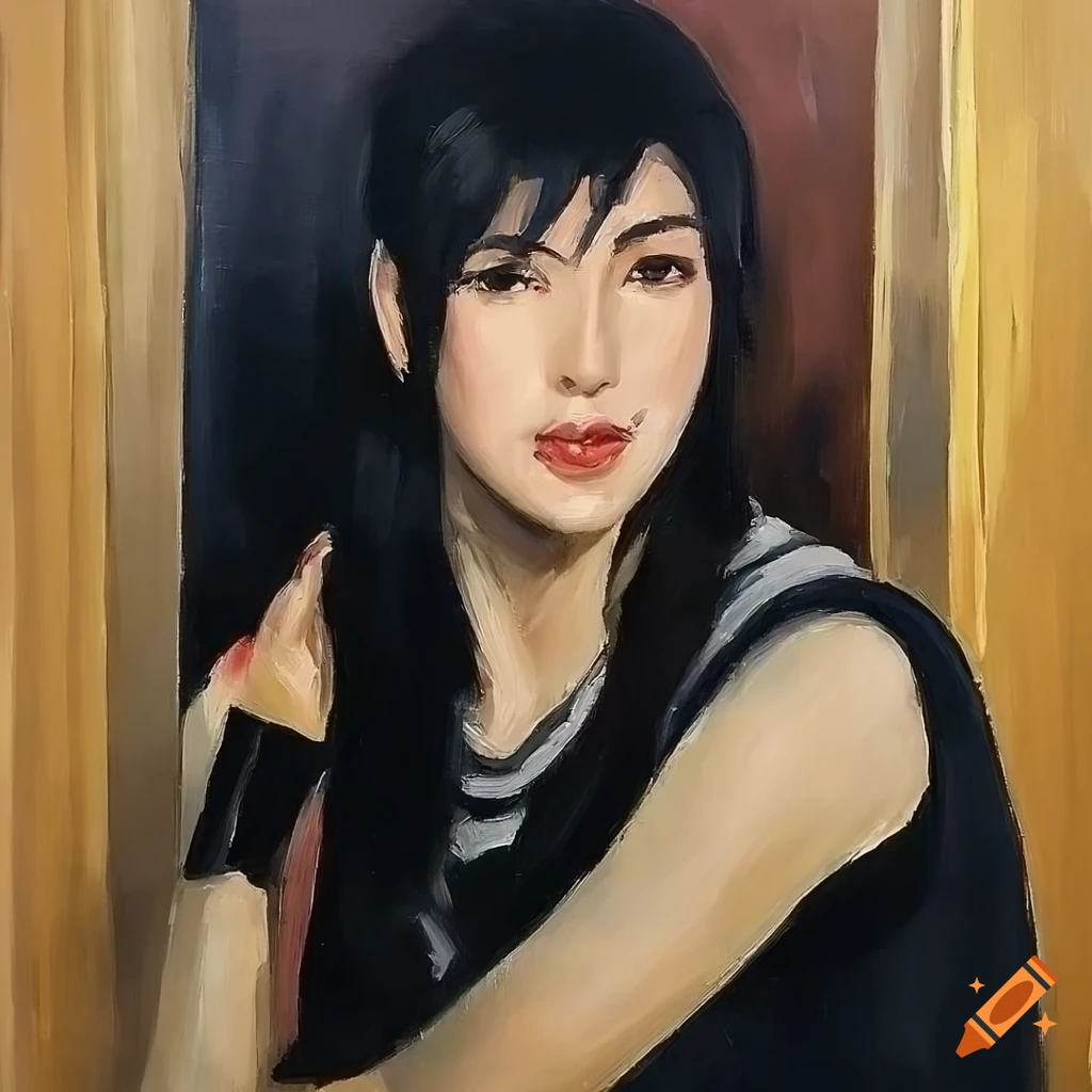 Oil painting of tifa lockhart on Craiyon