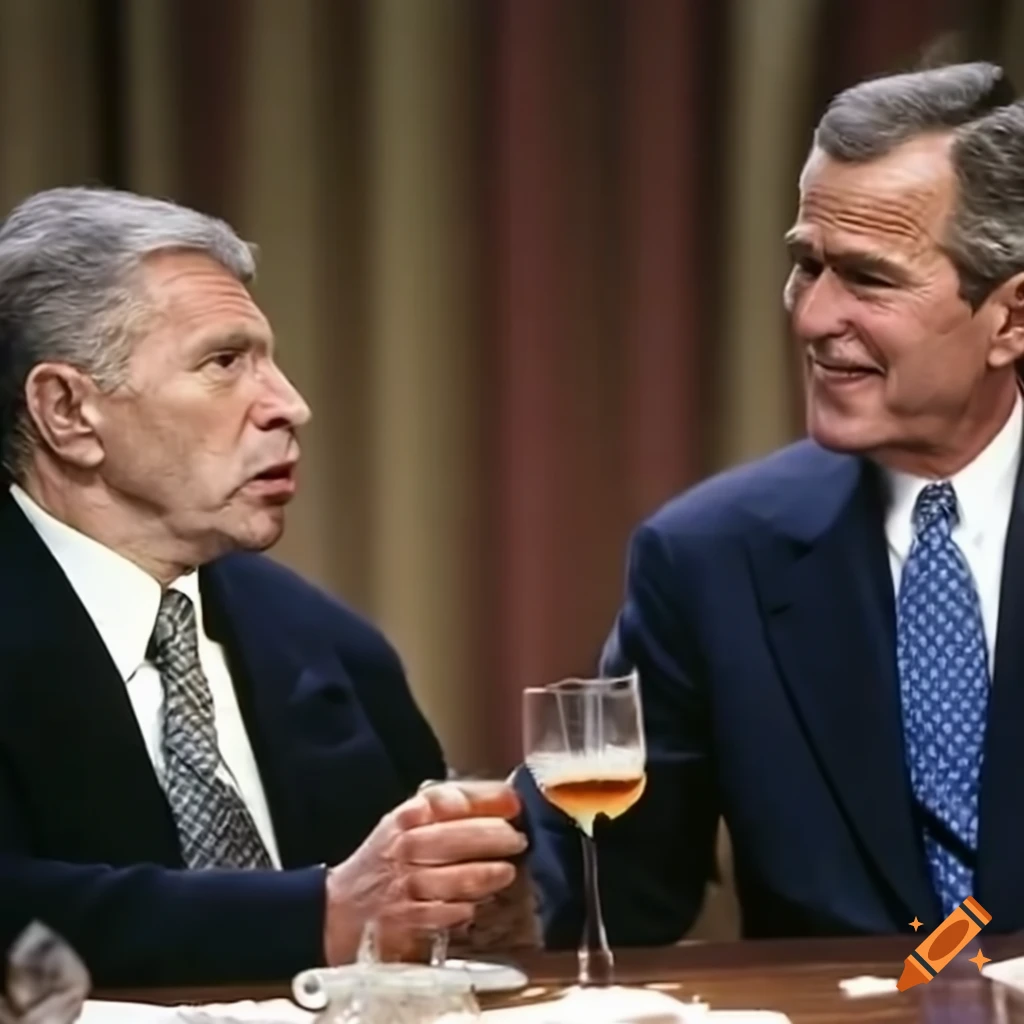 Vladimir zhirinovsky and george bush jr having a drink on Craiyon