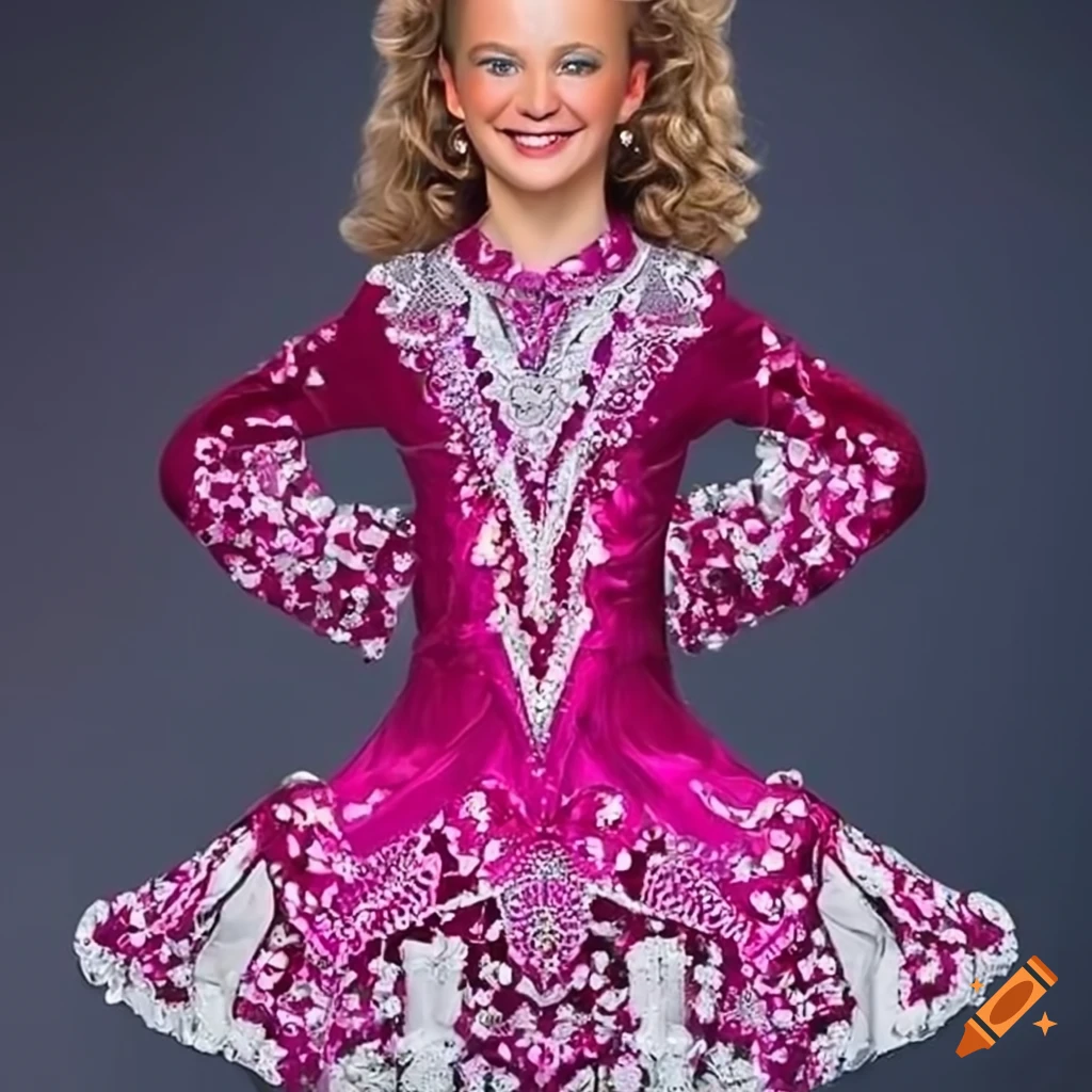 White and magenta irish dance dress on Craiyon