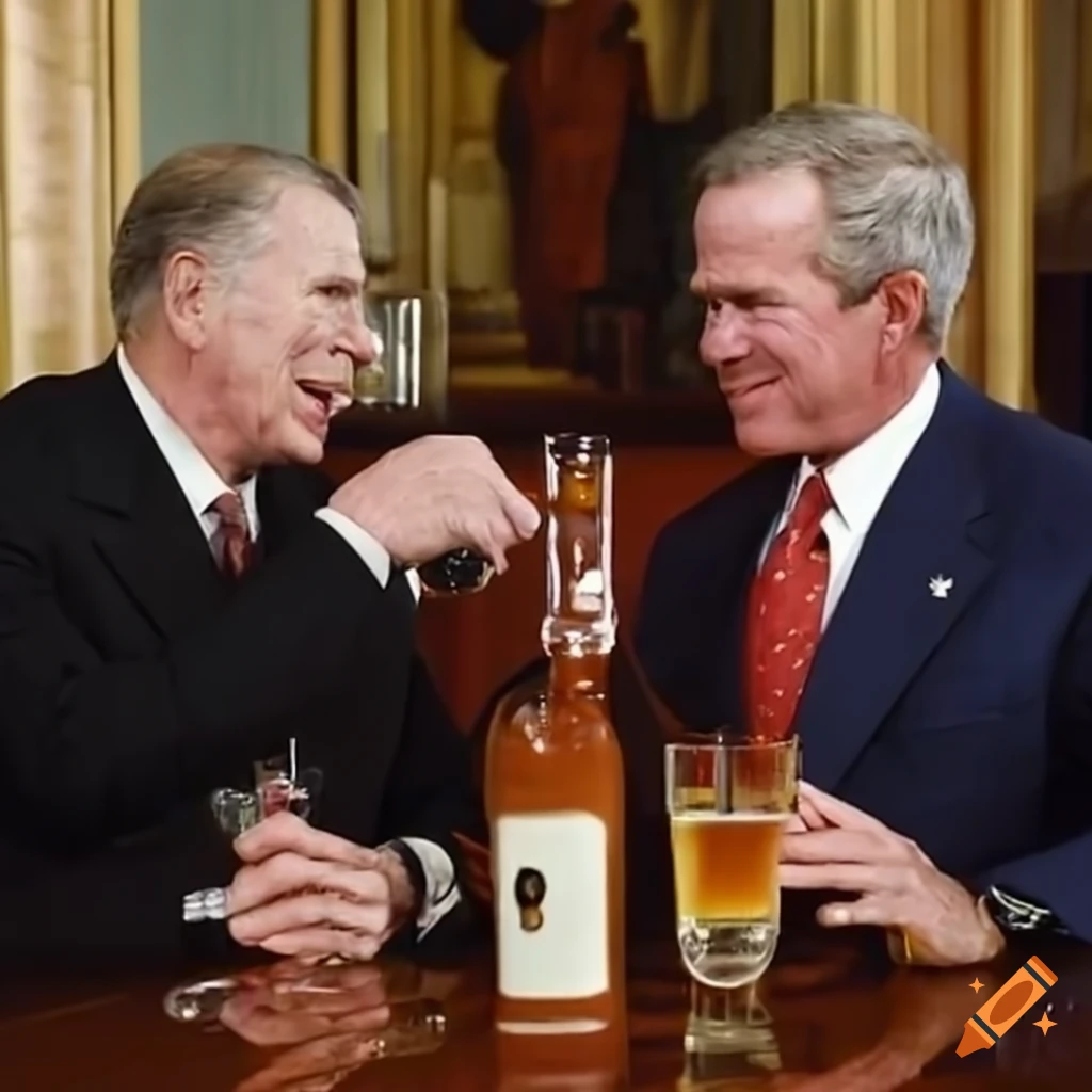 Vladimir zhirinovsky and george bush jr having a drink on Craiyon