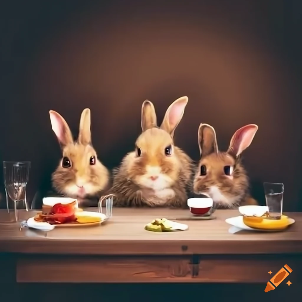 Rabbits enjoying a meal together on Craiyon