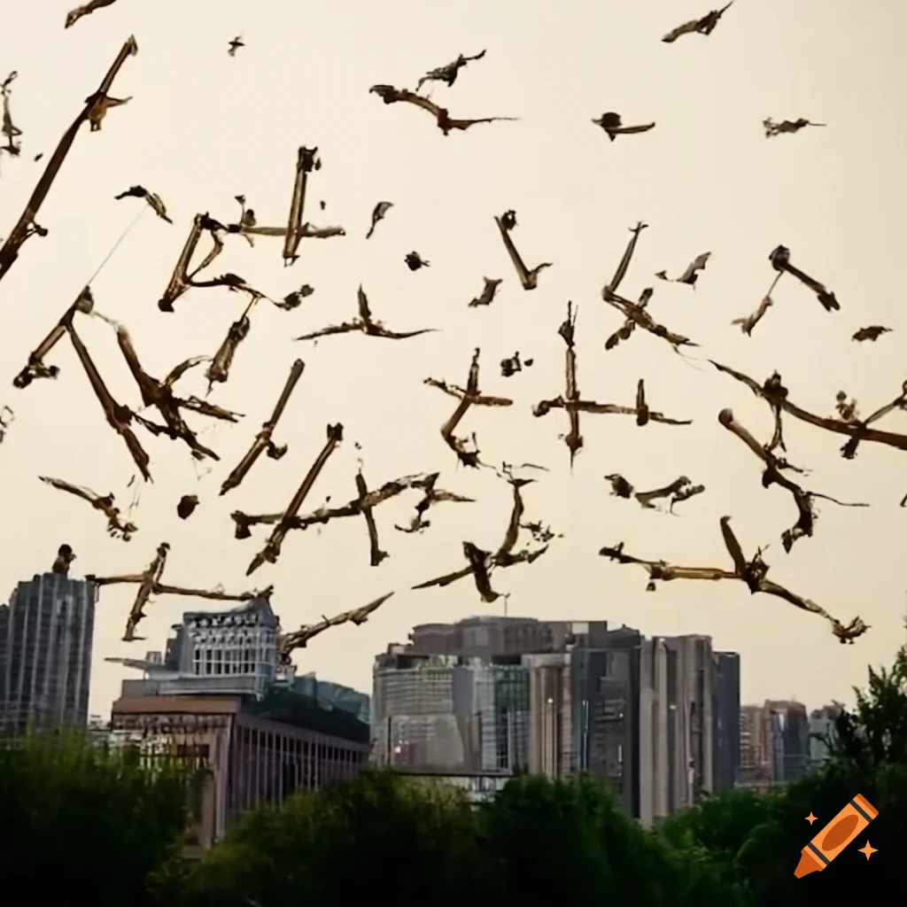 Giant locust causing destruction in a city on Craiyon