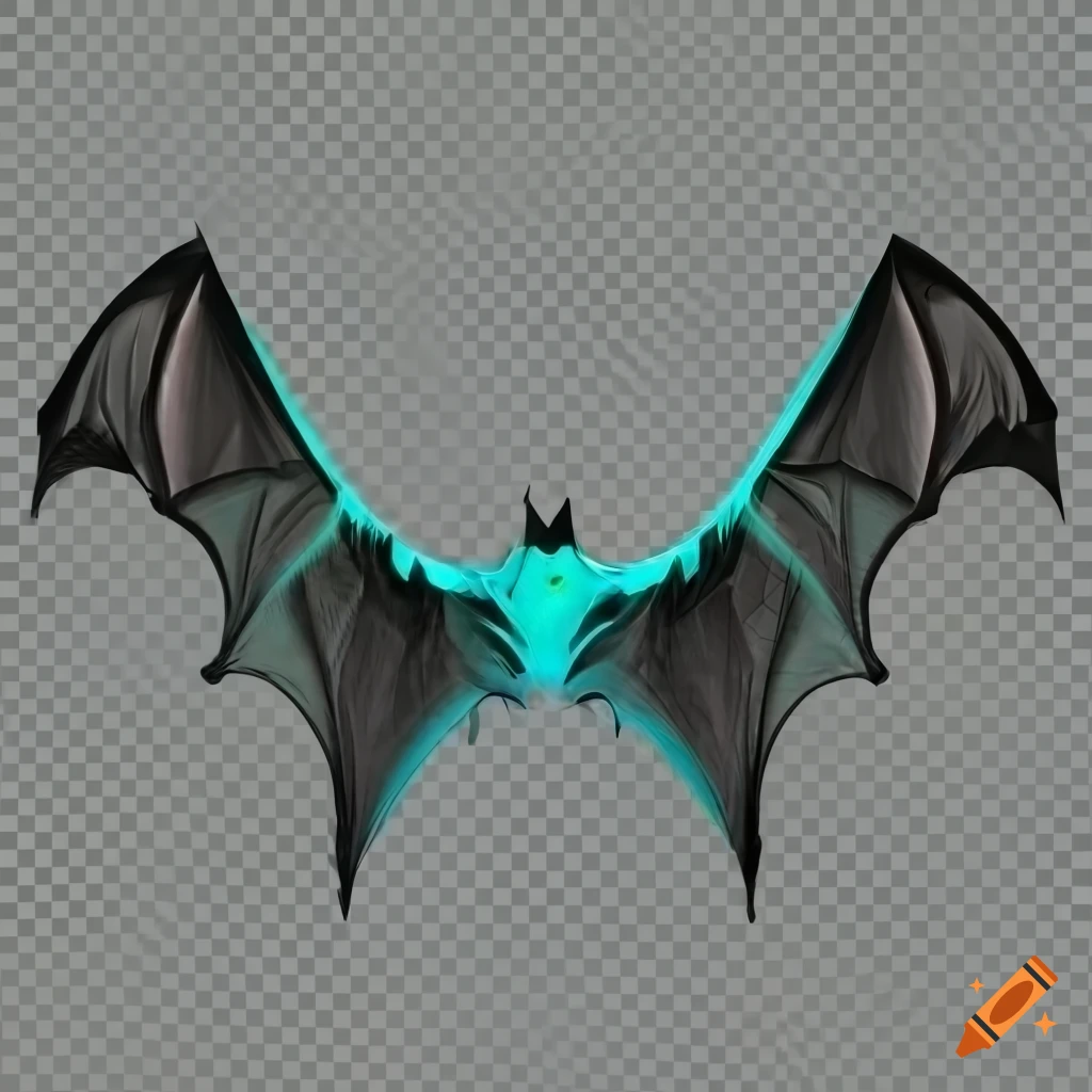 Glossy black bat wings with turquoise blue accents