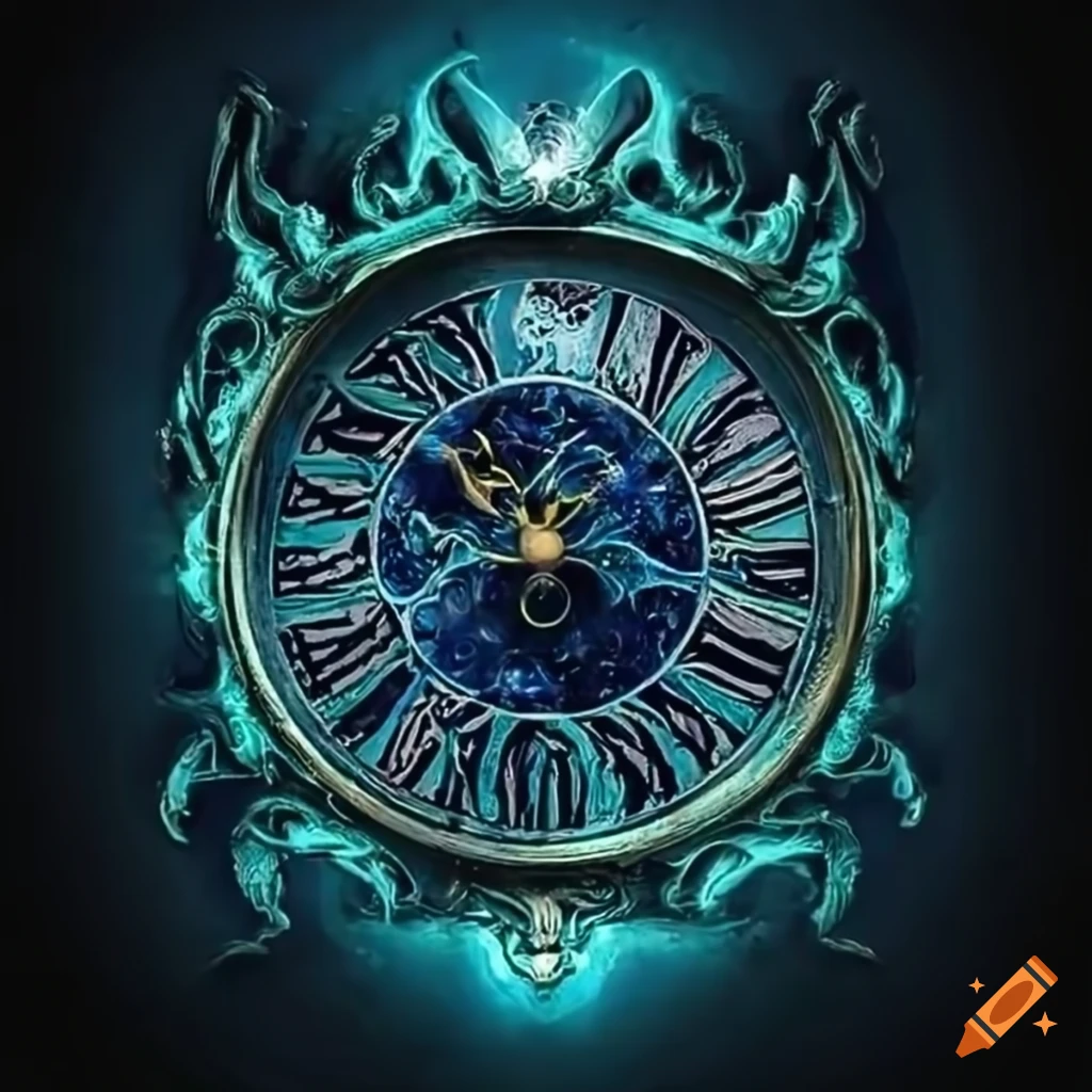 Intricate fantasy clock emblem with claw hands on Craiyon