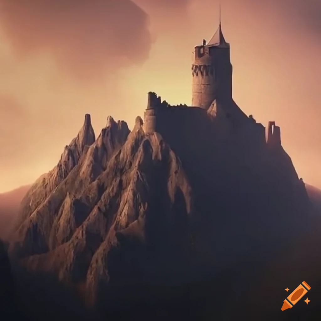 View of an old castle on top of a mountain on Craiyon