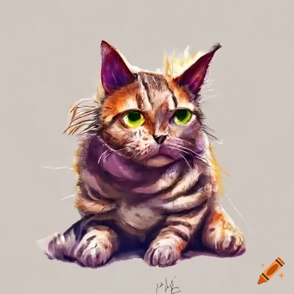 Cat with wild hair standing up on Craiyon