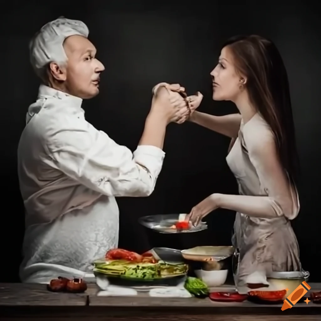 A couple having a kitchen battle