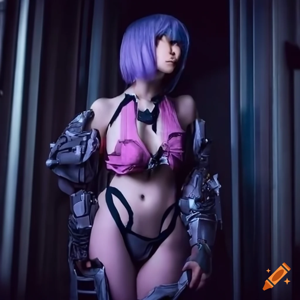 Cosplayer Dressed As Motoko Kusanagi With Cybernetic Enhancements On