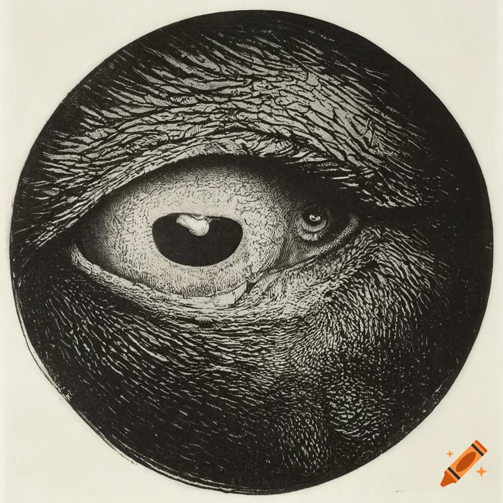 Black and white acid etching of an eye