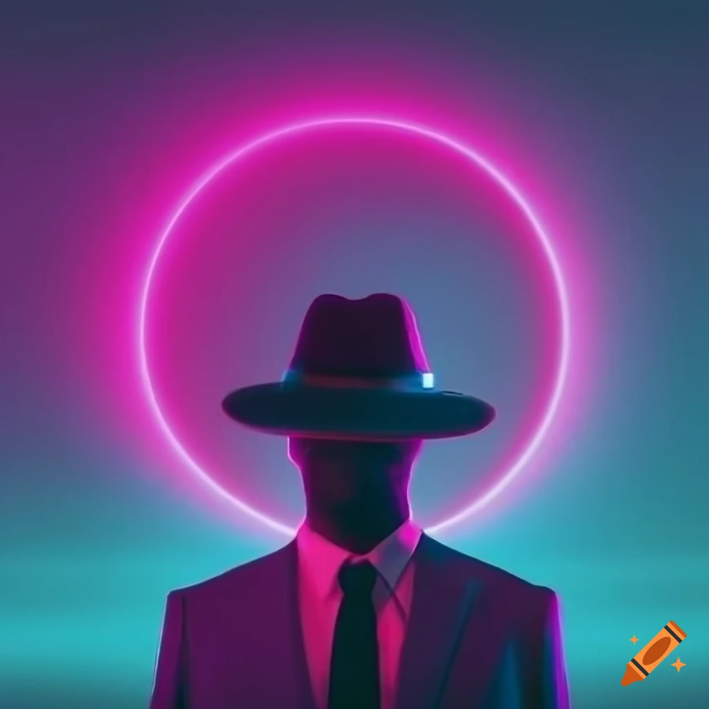 Cyberpunk hacker in a black suit surrounded by neon lights on Craiyon