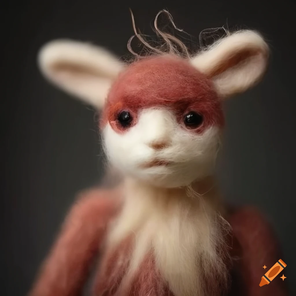 Creatures made of felted wool with unusual clothing in a textured ...