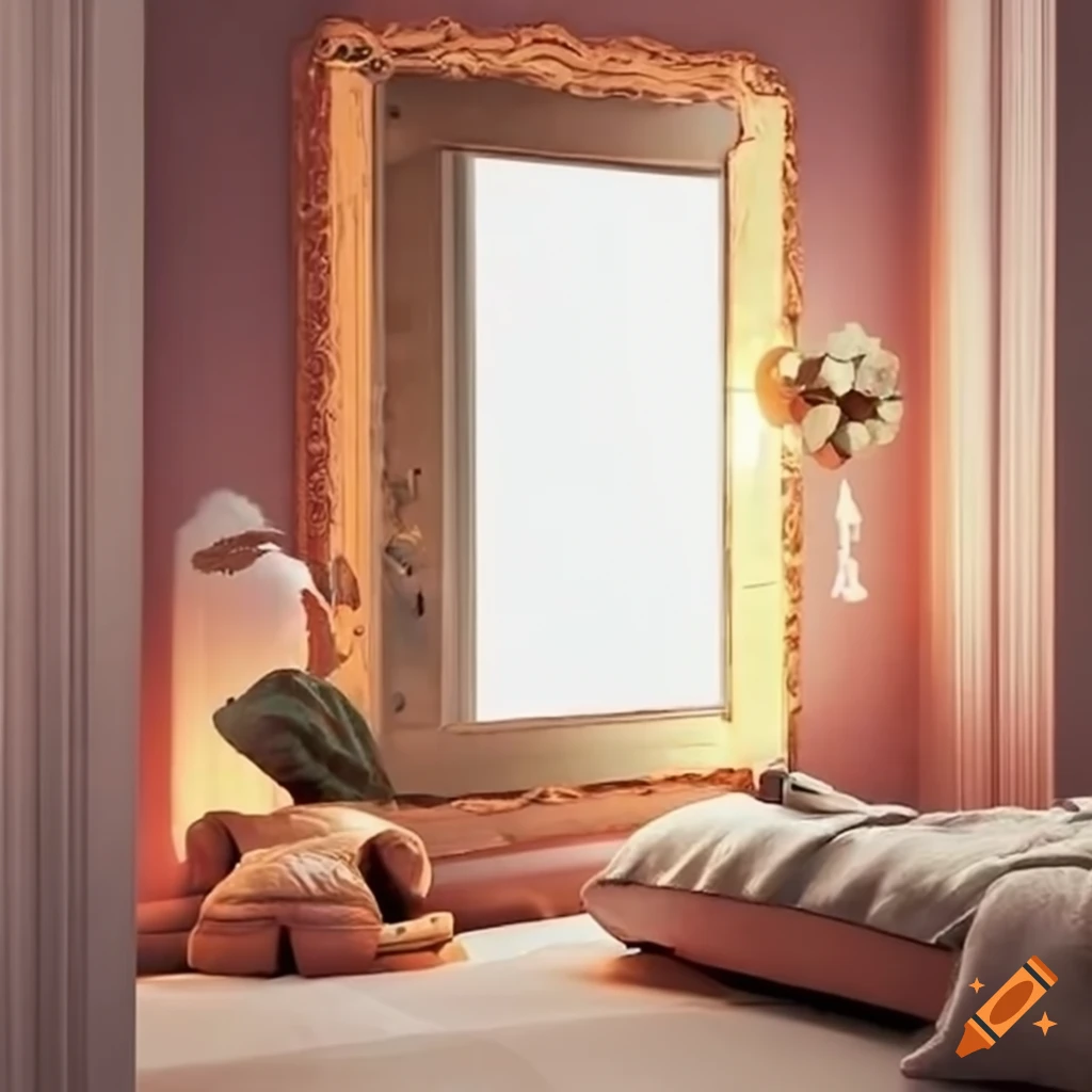 A cozy bedroom with a hidden two-way mirror on Craiyon