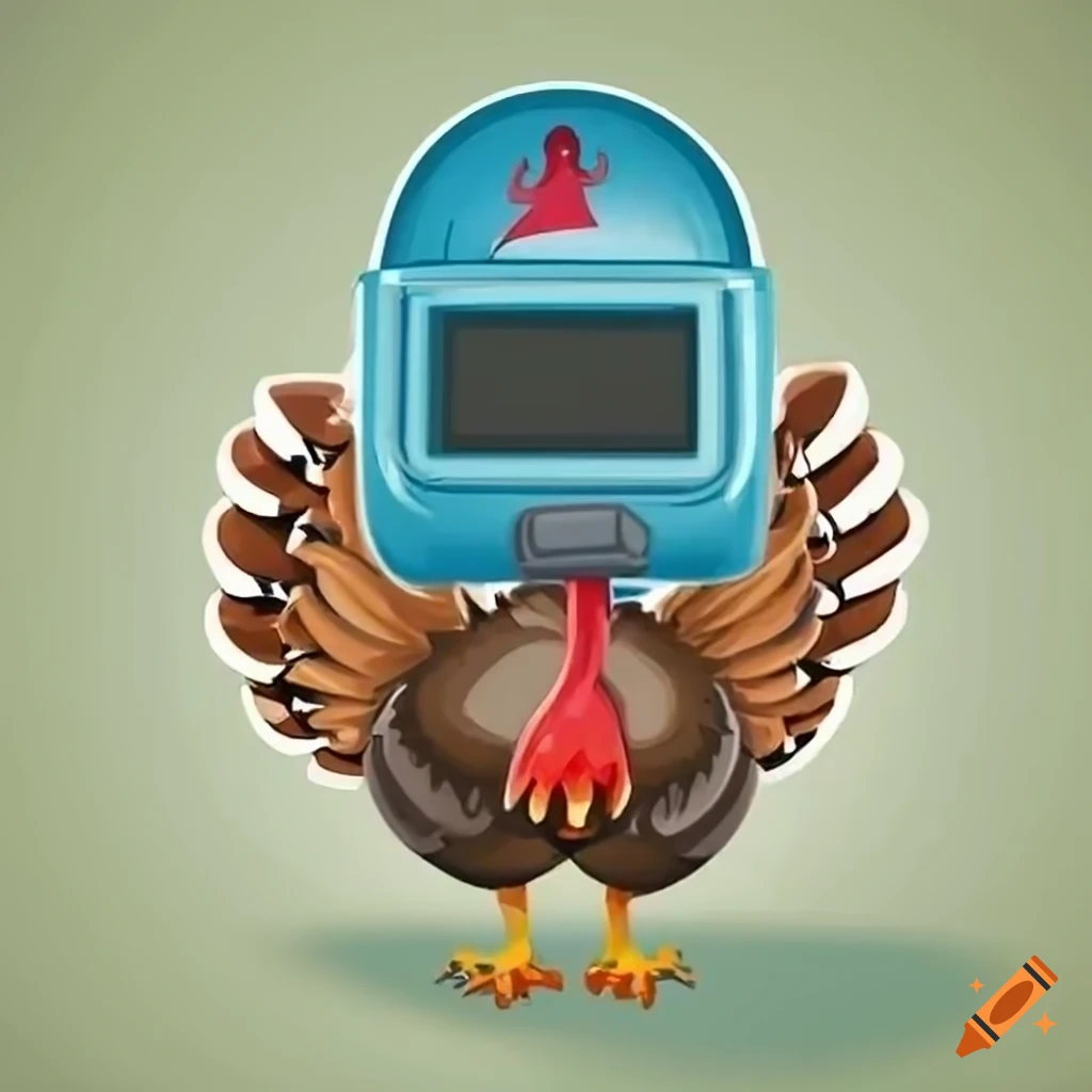 Cartoon turkey wearing a welding helmet on Craiyon