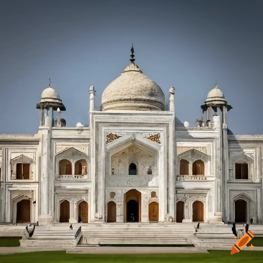 Frontal view of mughal mahal white house on Craiyon