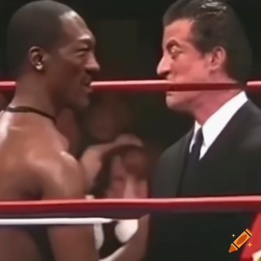 Image of eddie murphy and sylvester stallone in a boxing match