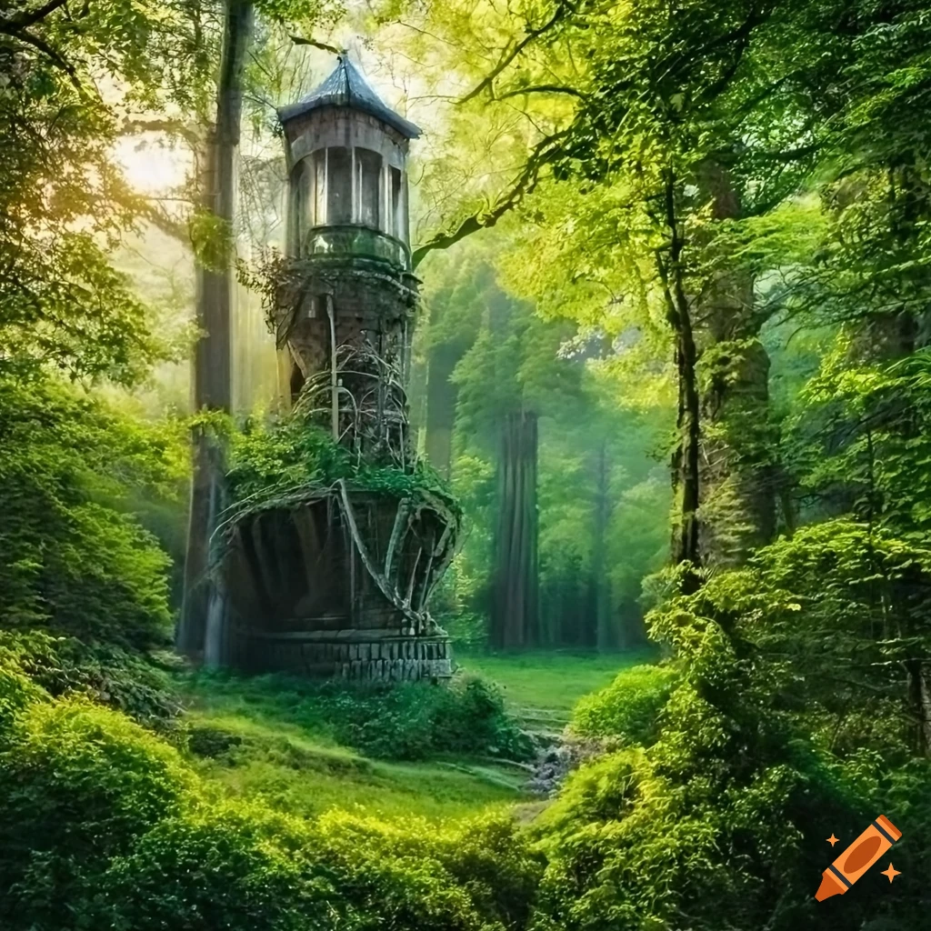 Photo of a magical tower in a fantasy forest on Craiyon