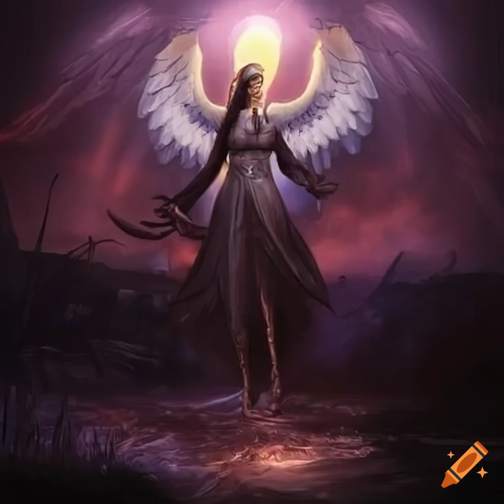 Angel rising over a desolate landscape on Craiyon