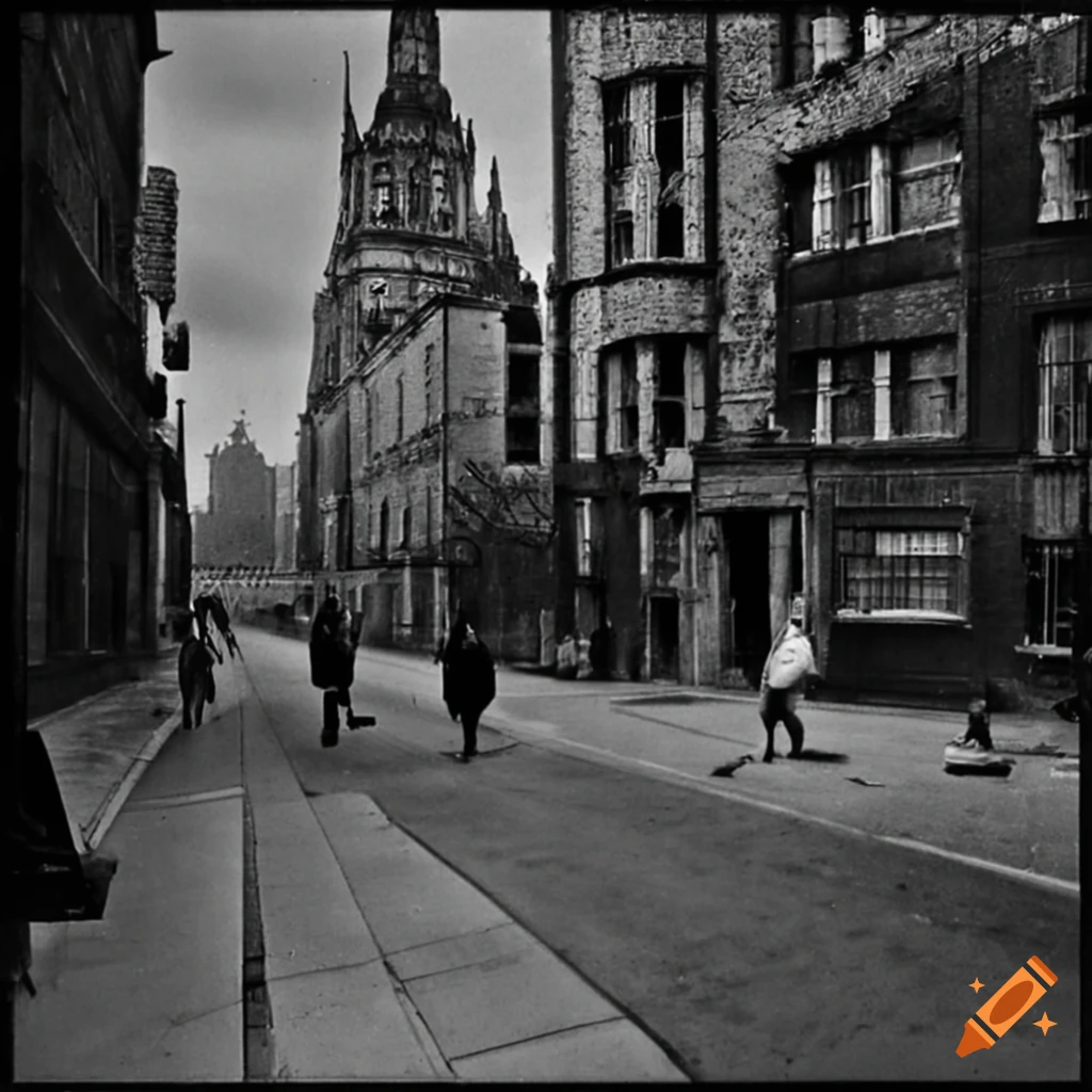 Ruins and pedestrians in post-war london