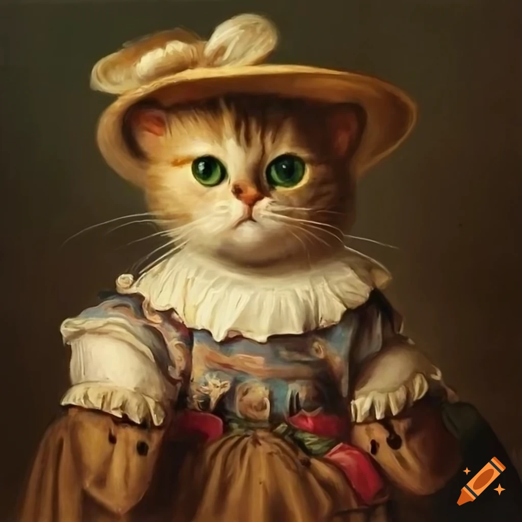 Oil painting of a black cat with an elizabethan collar on Craiyon