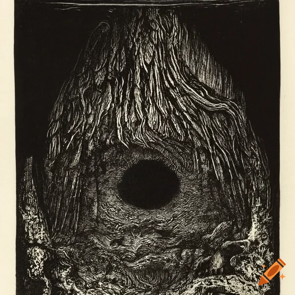 Black and white acid etching of an eye