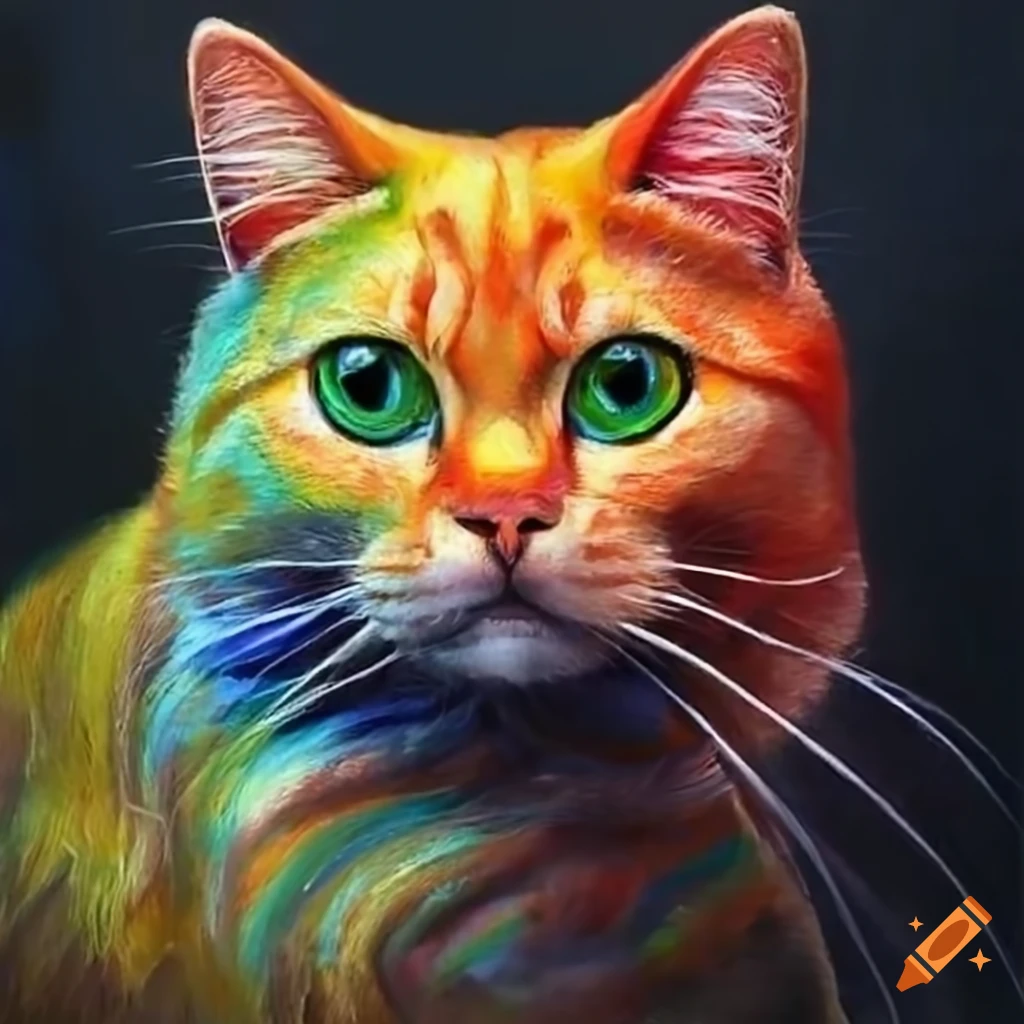 Colorful cat with a rainbow pattern