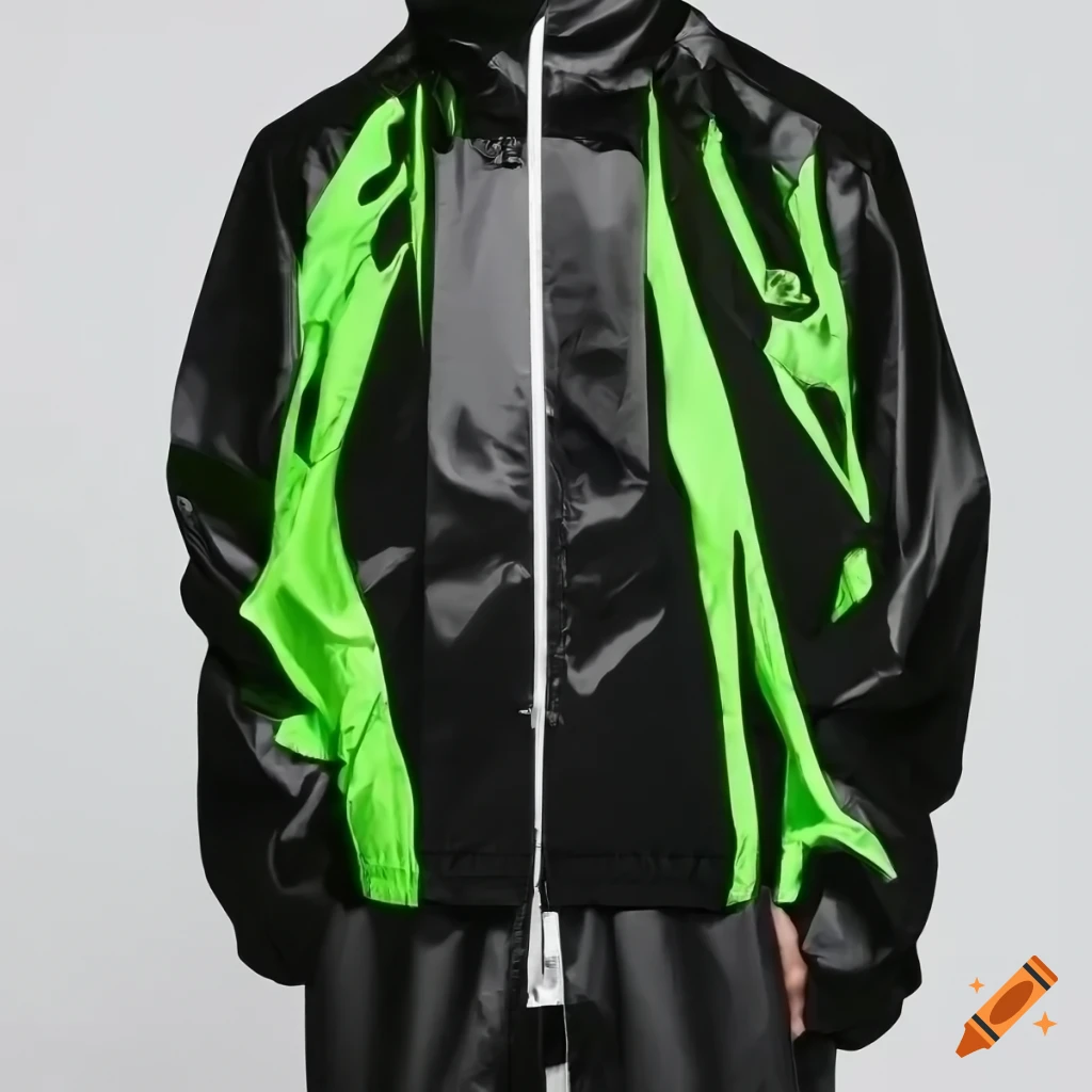 Raf simons layered neon windbreaker jacket with zippers on Craiyon