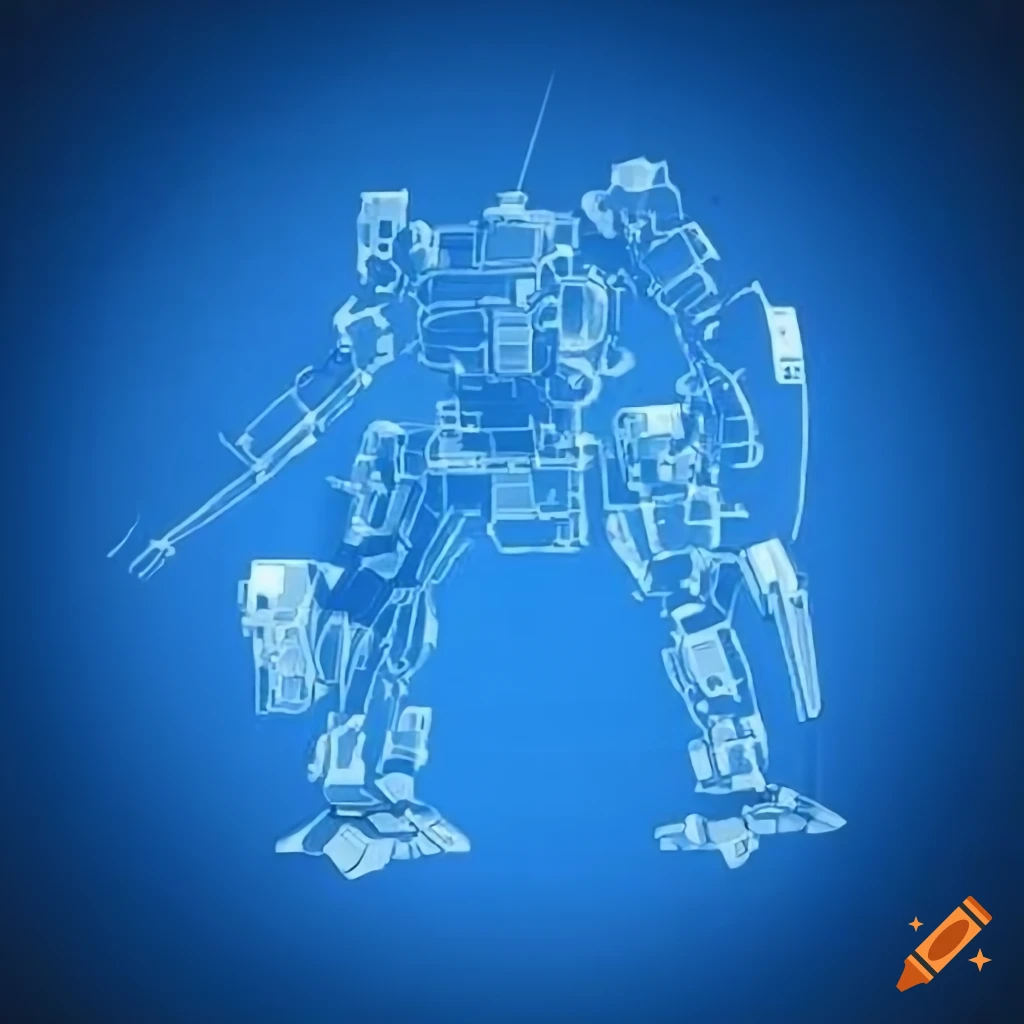 Blueprint of a light mech with internal structures on Craiyon
