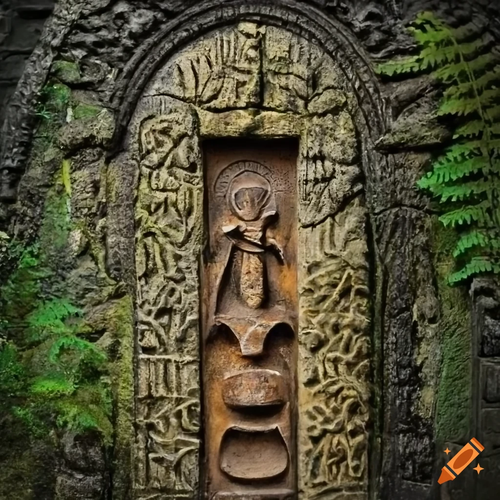 Ancient oppiano text on moss-covered stone letters on Craiyon